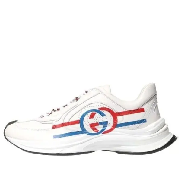 Gucci Leather Lace-up Low Top Sneakers - White/blue/red