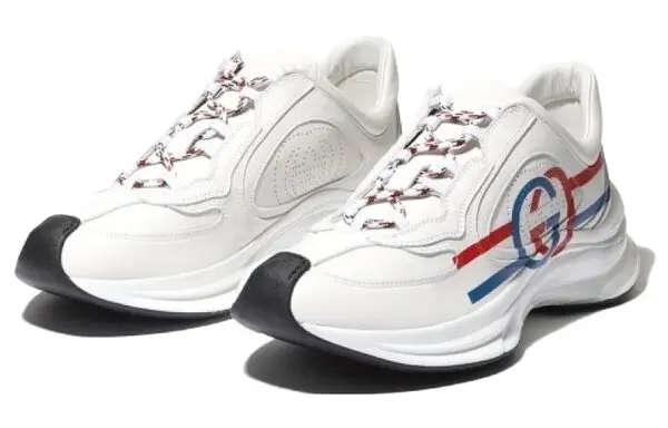 Gucci Leather Lace-up Low Top Sneakers - White/blue/red
