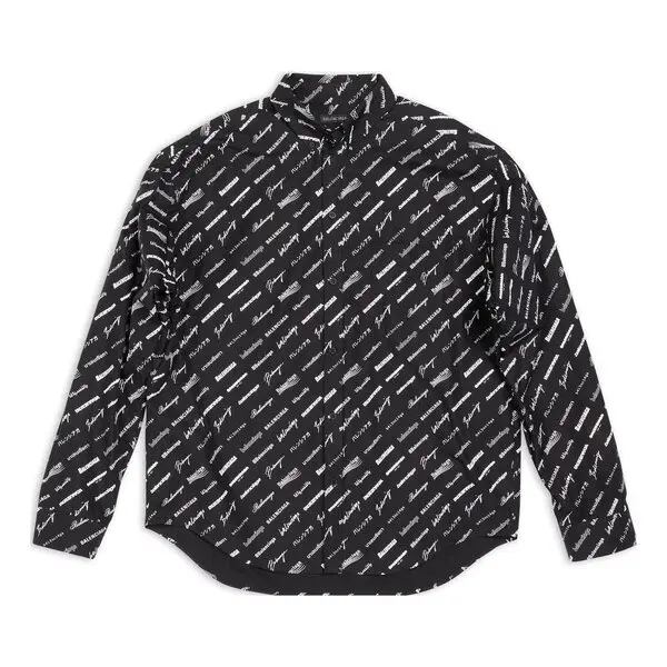 Balenciaga Logomania All Over Long Sleeve Shirt - Black