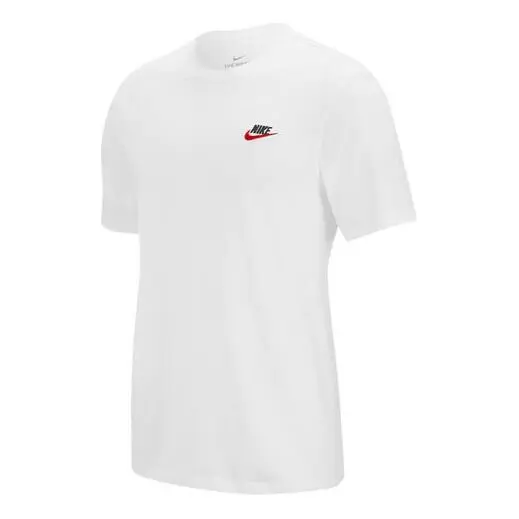 Nike Embroidered Logo Micro Mark Solid Color Casual Round Neck Short Sleeve White - Multi-color