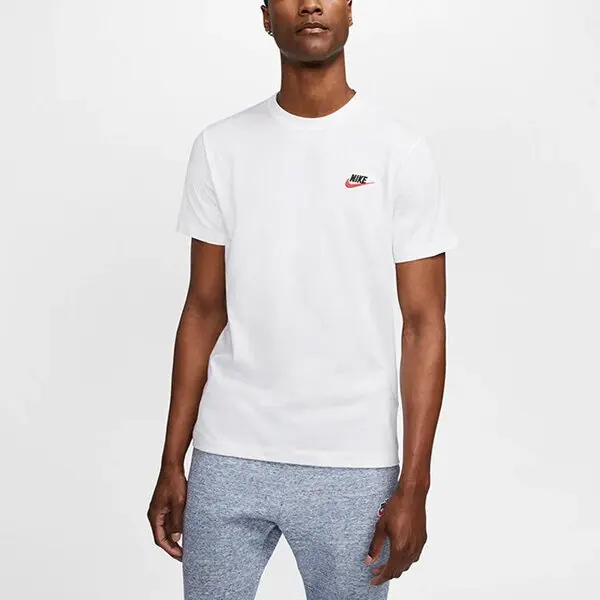 Nike Embroidered Logo Micro Mark Solid Color Casual Round Neck Short Sleeve White - Multi-color