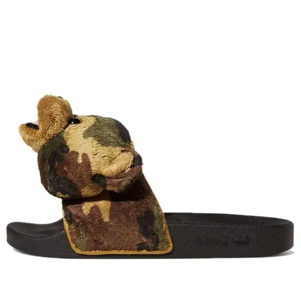 Adidas Jeremy Scott X Adilette Slide "camo Teddy - Black/brown/green