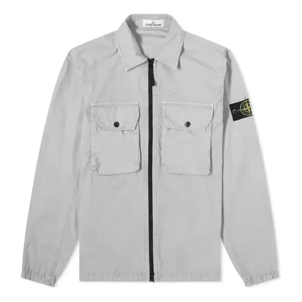 Stone Island 2 Pocket Brushed Cotton Shirt Jacket - Light Grey