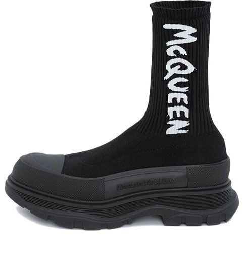 Alexander McQueen Graffiti Knit Sock Boots - Black/white