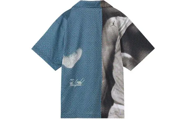 JORDAN Printing Colorblock Wide Version Embroidered Lapel Short Sleeve Shirt Black