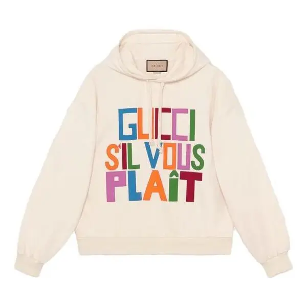 Gucci Felted Cotton Hooded Sweatshirt With Patch - Ivory