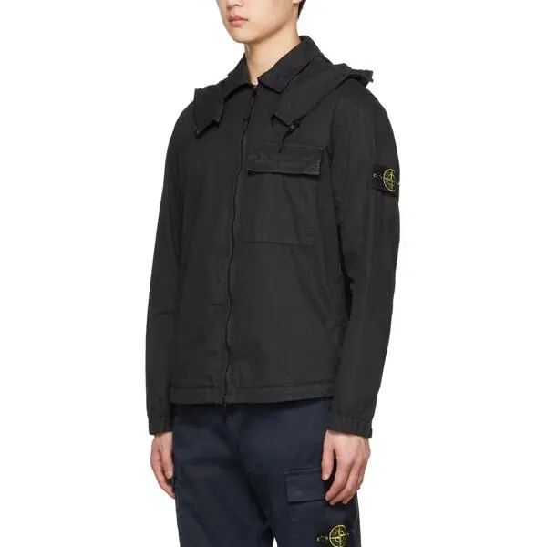 Stone Island Cotton Hooded Overshirt - Black