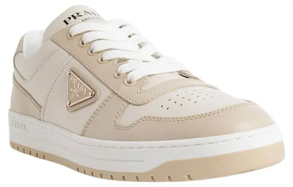 Prada Downtown Leather Sneakers - Beige/white
