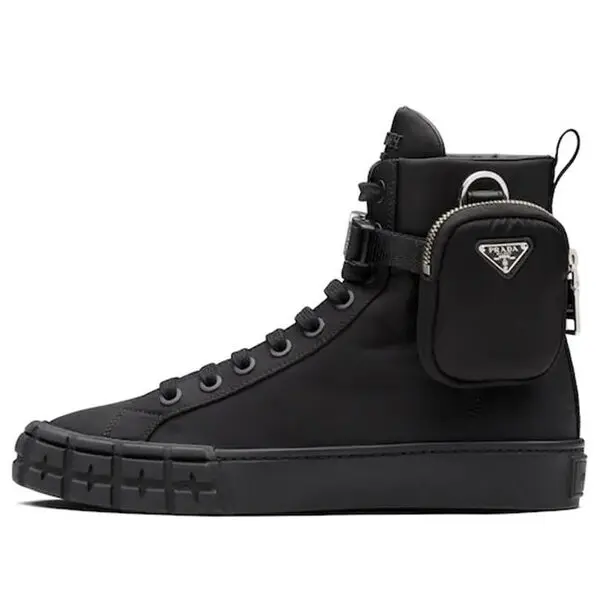 Prada Wheel Re-nylon High Top Sneakers - Black/silver