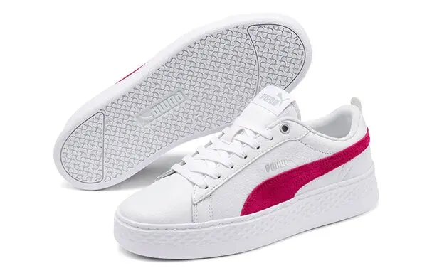 PUMA Smash Platform Leather Sneakers - White/red