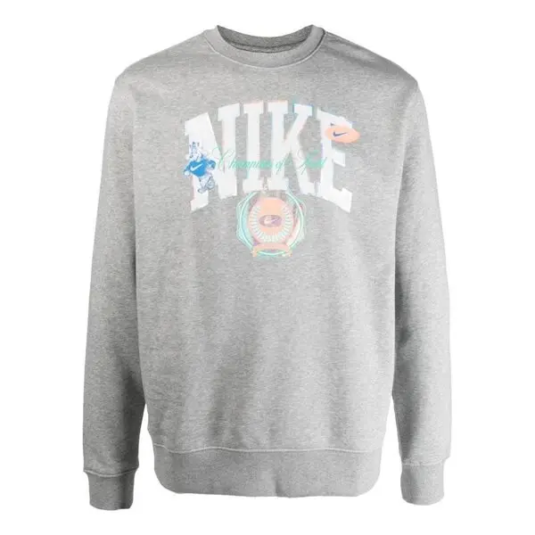 Nike Logo Pattern Printing Pullover Round Neck Long Sleeves Gray - Default Colorway
