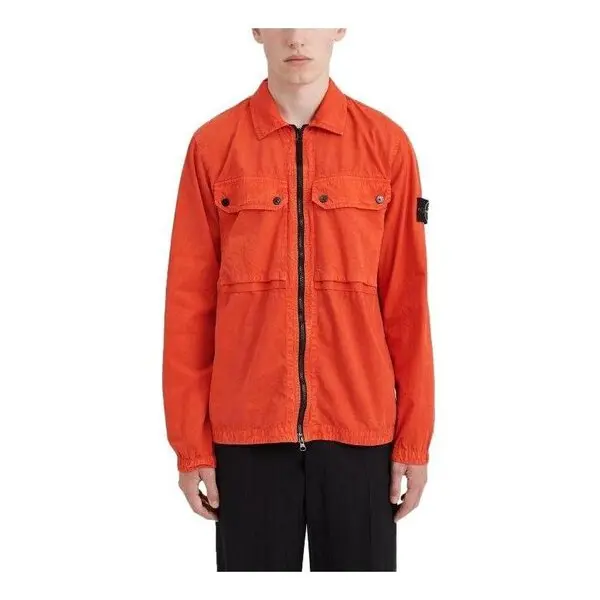 Stone Island Gd Cotton Zip Overshirt 'orange Red