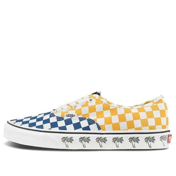 VANS Authentic Sidewall Palm Tree Checkerboard Low Top Sneakers - Yellow/blue
