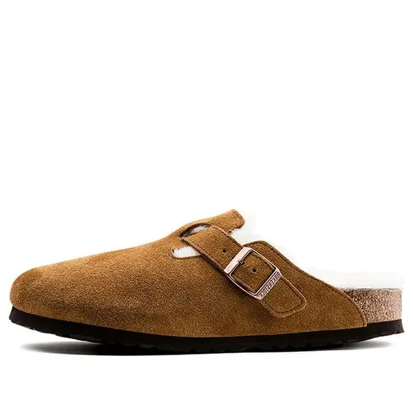 BIRKENSTOCK Boston Fur Suede Mink Clogs - Brown