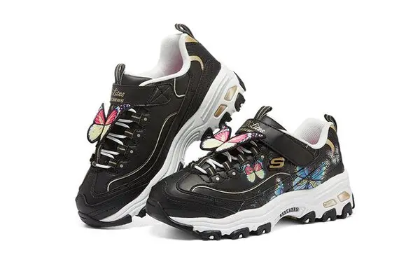 Sketchers Dlites K Butterfly Embellished Lace-up Sneakers