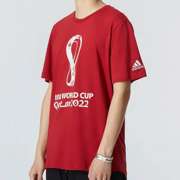 Adidas Oe Tee Alphabet Pattern Round Neck Short Sleeve Wine Red T-shirt