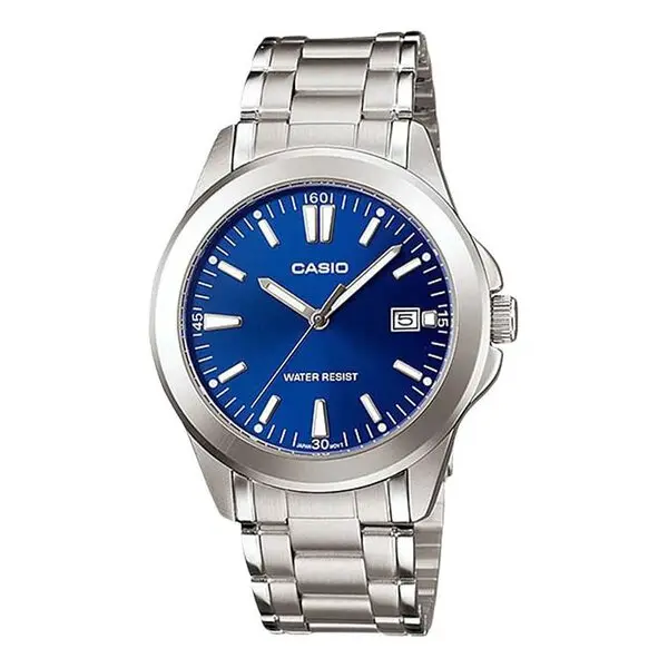Casio Stainless Steel Link Water Resistant Quartz Watch - Blue