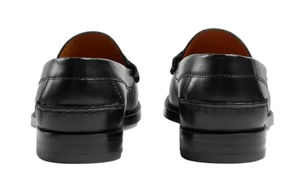 Gucci Black Leather Loafer With Interlocking G And Web Detail