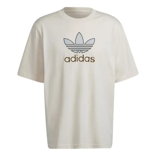 Adidas Originals Logo Printing Loose Casual Round Neck Short Sleeve Light Brown T-shirt - Multi-color