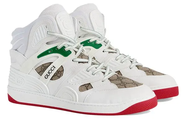 Gucci Basket High Top Sneakers - White/red