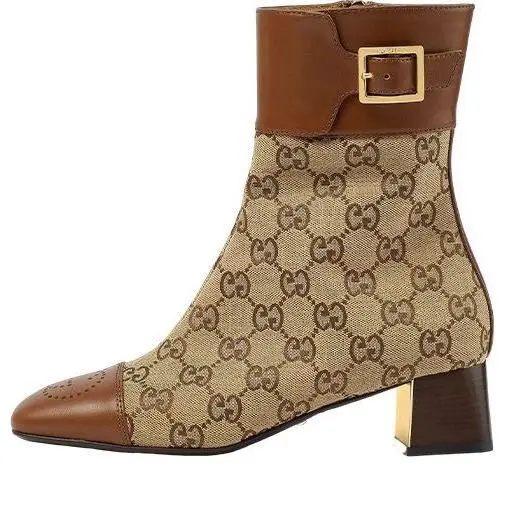 Gucci Ankle Boots With Gg Monogram - Brown/beige/ebony