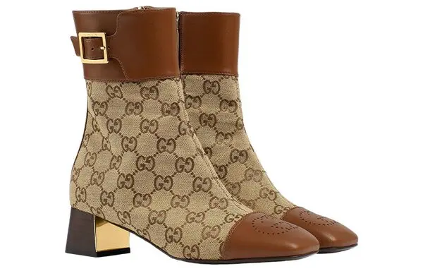 Gucci Ankle Boots With Gg Monogram - Brown/beige/ebony