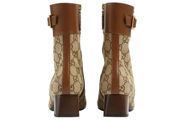 Gucci Ankle Boots With Gg Monogram - Brown/beige/ebony