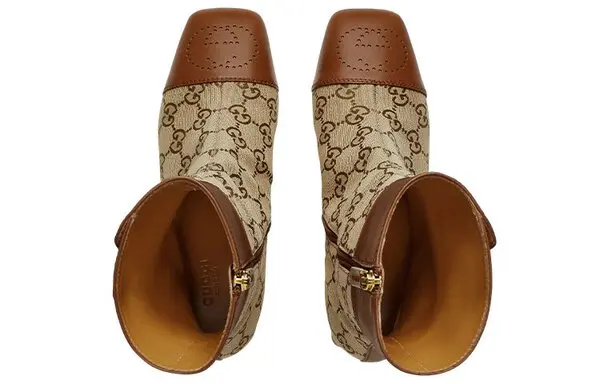 Gucci Ankle Boots With Gg Monogram - Brown/beige/ebony