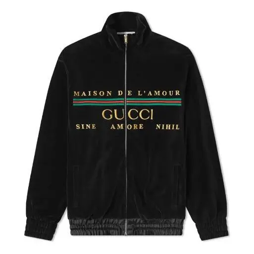 Gucci Chenille Embroidered Zip-up Jacket - Black