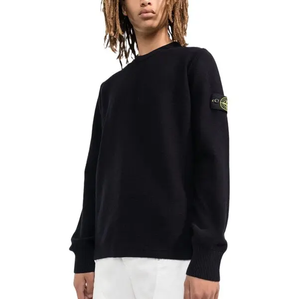 Stone Island Logo Patch Crewneck Sweatshirt - Black
