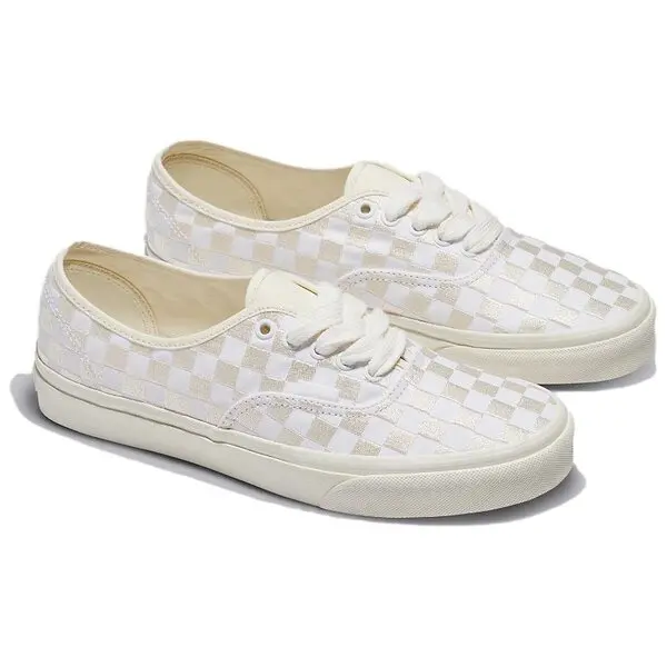 VANS Authentic Embroidered Checkerboard Lace-up Sneakers - White/yellow