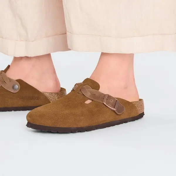 BIRKENSTOCK Boston Braided Suede Leather Sandals - Orange