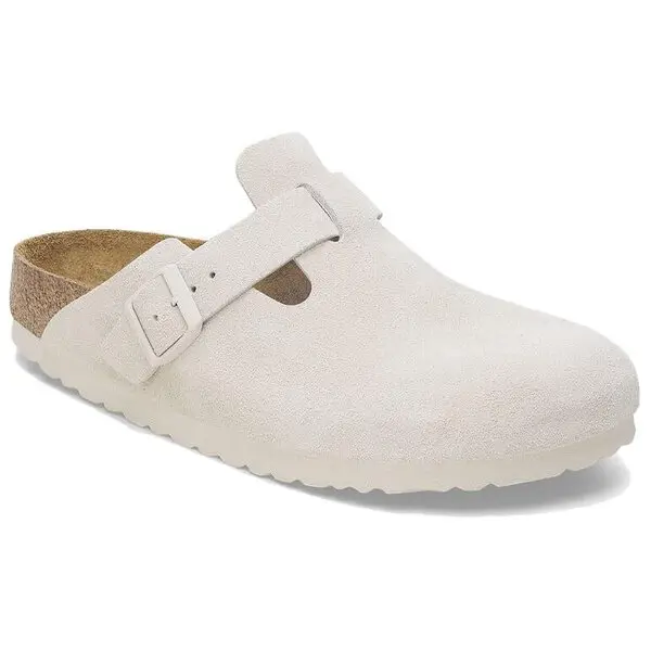 BIRKENSTOCK Boston Soft Footbed Suede Leather Clogs - White
