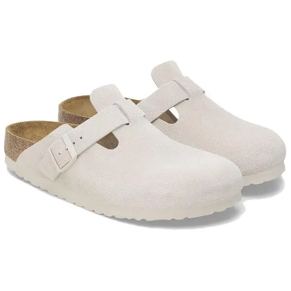 BIRKENSTOCK Boston Soft Footbed Suede Leather Clogs - White