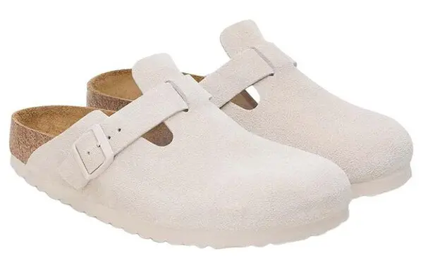 BIRKENSTOCK Boston Soft Footbed Suede Leather Narrow Fit Sandals - White