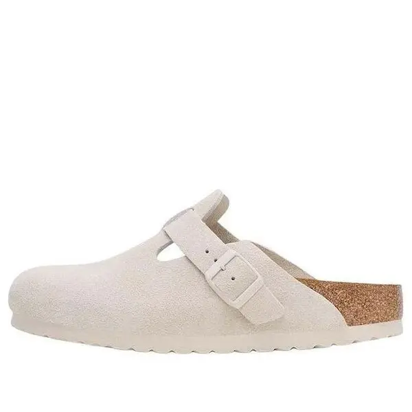 BIRKENSTOCK Boston Soft Footbed Suede Leather Narrow Fit Sandals - White