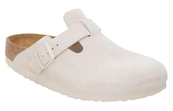 BIRKENSTOCK Boston Soft Footbed Suede Leather Narrow Fit Sandals - White