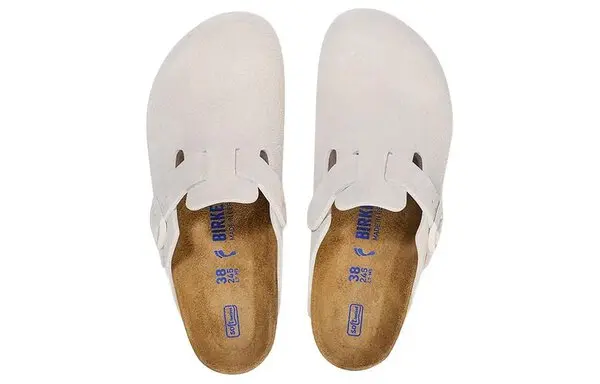 BIRKENSTOCK Boston Soft Footbed Suede Leather Narrow Fit Sandals - White