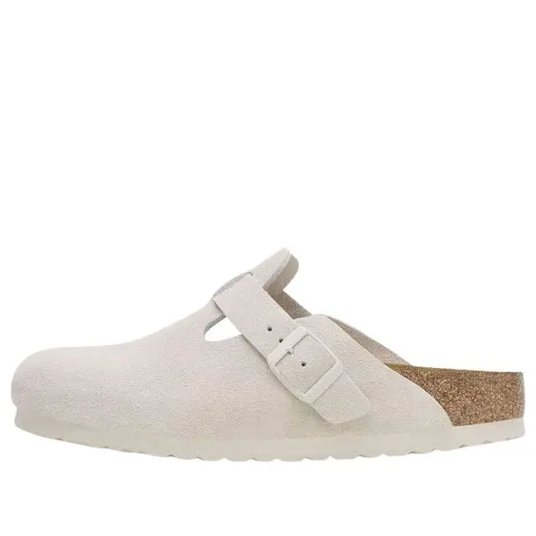 BIRKENSTOCK Boston Soft Footbed Suede Leather Narrow Fit Sandals - White