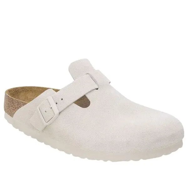 BIRKENSTOCK Boston Soft Footbed Suede Leather Narrow Fit Sandals - White