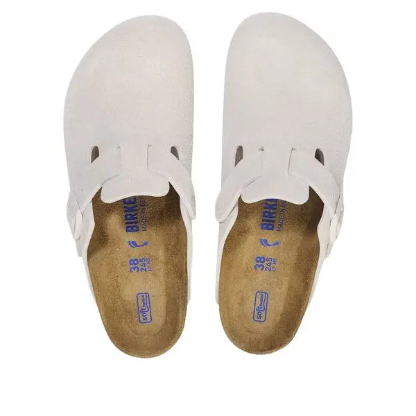 BIRKENSTOCK Boston Soft Footbed Suede Leather Narrow Fit Sandals - White