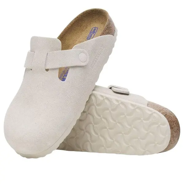 BIRKENSTOCK Boston Soft Footbed Suede Leather Narrow Fit Sandals - White