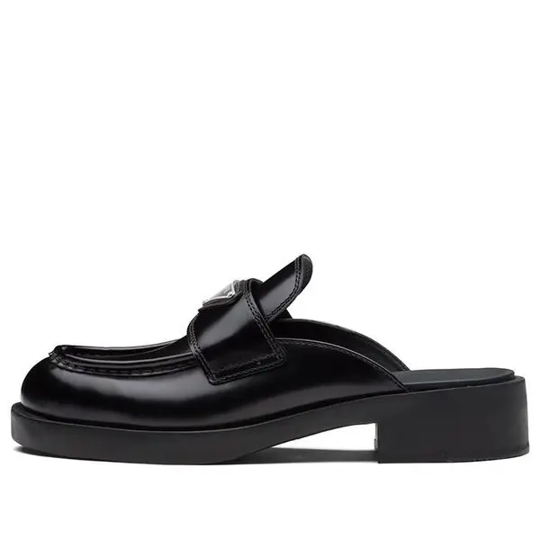 Prada Brushed Leather Mules - Black