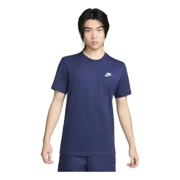 Nike Embroidered Small Round Neck Short Sleeve Deep Navy Blue T-shirt - Multi-color