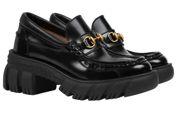 Gucci Horsebit Leather Loafer With Thick Sole - Black