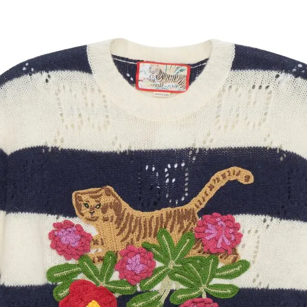 Gucci Embroidered Tiger And Floral Wool Sweater