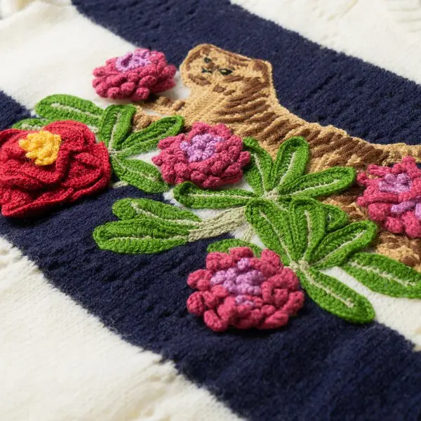 Gucci Embroidered Tiger And Floral Wool Sweater