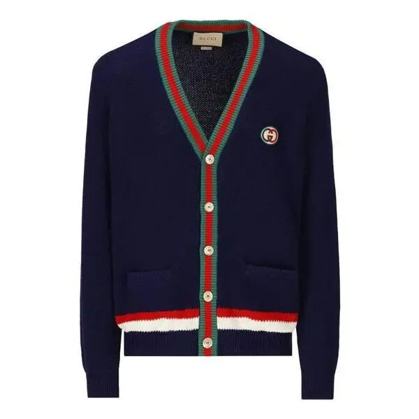 Gucci Logo Embroidery Cardigan - Blue