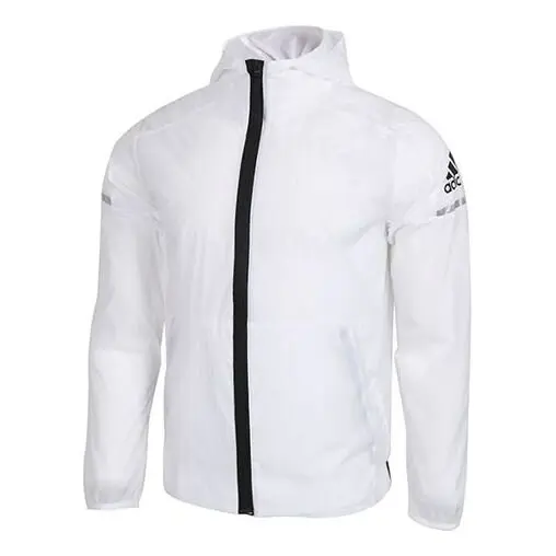 Adidas Woven Sports Hooded Jacket With Logo Printing - White