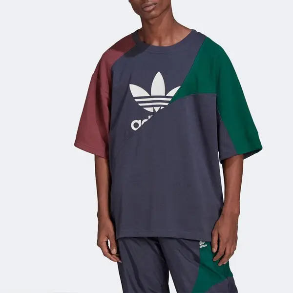 Adidas Originals Bld Cb Tee Colorblock Round Neck Splicing Sports Short Sleeve Multicolor - Multi-color